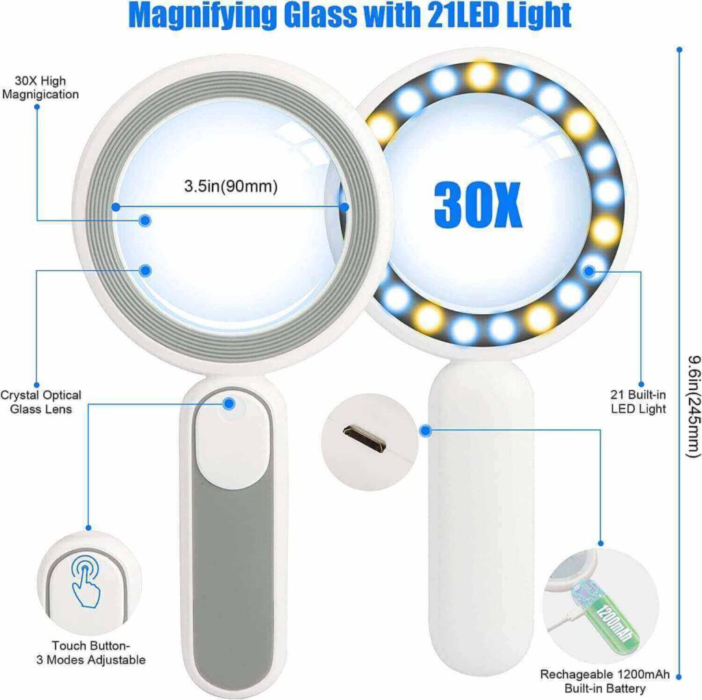 Large Handheld Magnifying Glass With Light